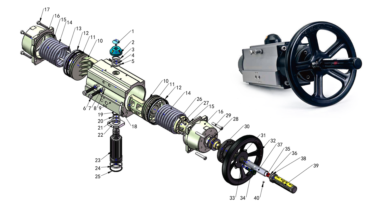 Pneumatic actuator with handwheel,At pneumatic actuator - HEARKEN